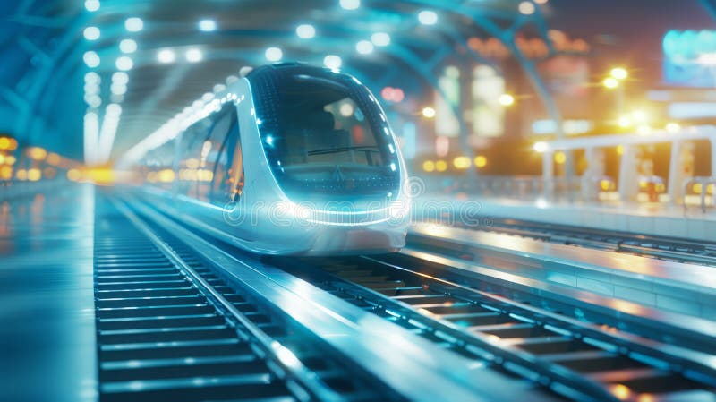 A Sleek, Futuristic Train Arriving at a Brightly Lit, Modern Train ...