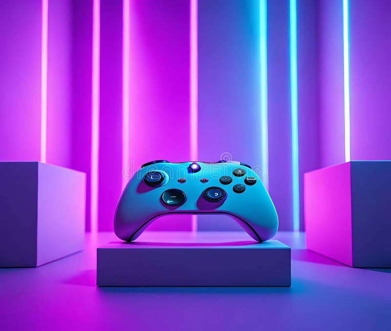 High-Tech Gaming Controller in Stunning Neon Glow Stock Illustration ...