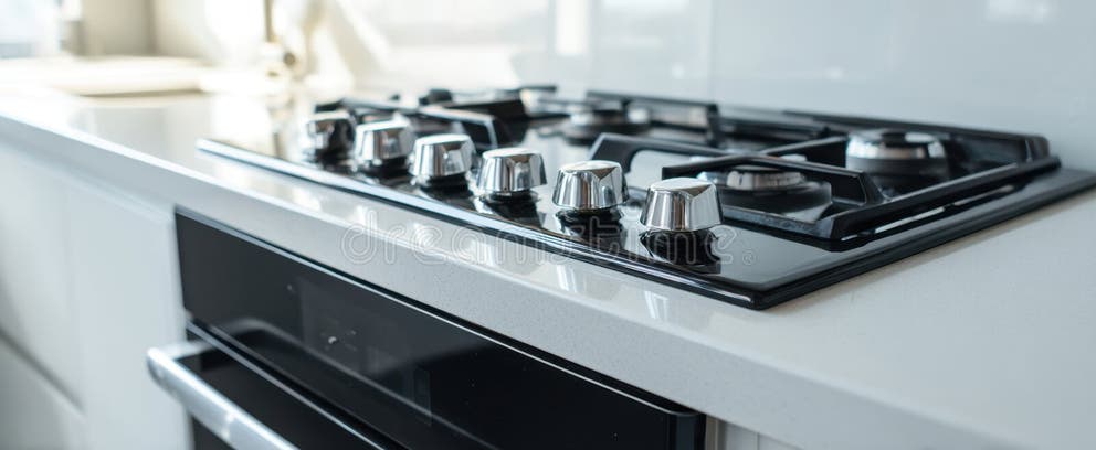 The Sleek Gas Stove Shining in a Modern Kitchen Setting..AI Generated ...