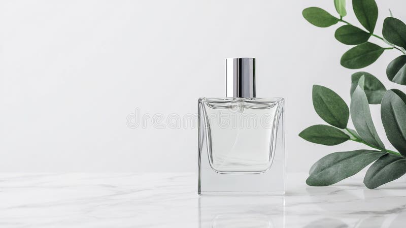 Sleek Glass Perfume Bottle with Silver Cap, Elegantly Placed on Marble ...
