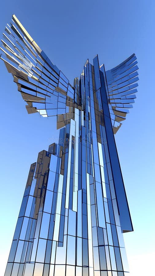 Sleek Glass Sculpture with Wing-like Structures Stock Image - Image of ...