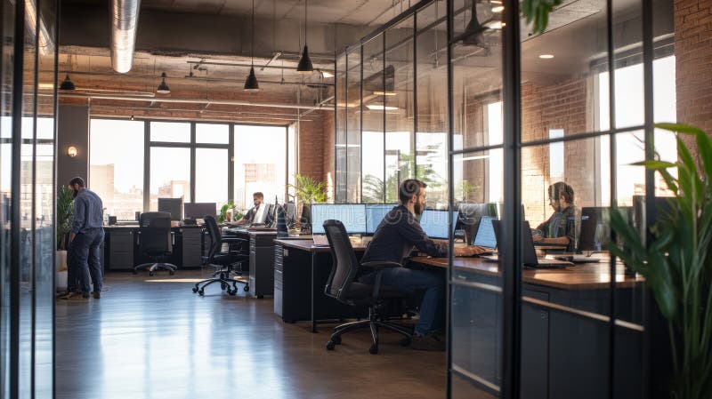 A Sleek Glass-walled Office with an Empty Meeting Room Setup for ...