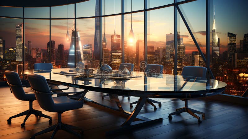 A Sleek Glasswalled Round Table Conference Room Stock Illustration ...