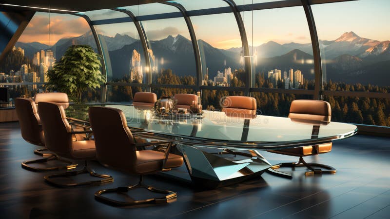 A Sleek Glasswalled Round Table Conference Room Stock Illustration ...