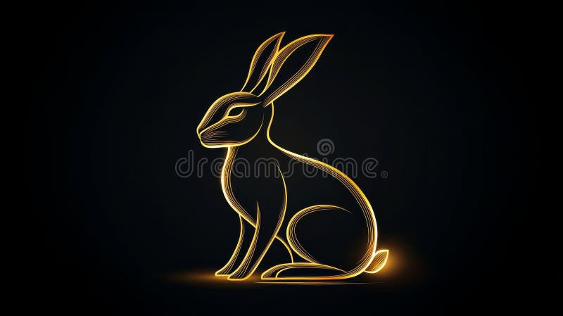A Sleek, Golden Rabbit Outline Against a Black Backdrop Stock Photo ...