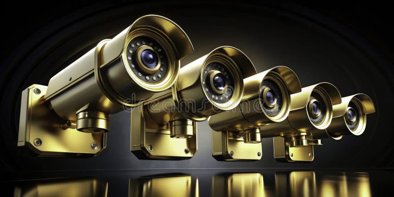 Sleek Golden Wireless Panoramic Security Camera System for Enhanced ...