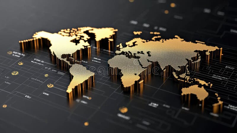 A Sleek Golden World Map with Digital Data Overlay for Modern ...
