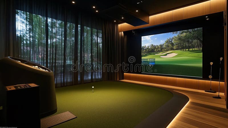 High-tech Golf Simulator Setup in an Elegant Dimly Lit Space with ...