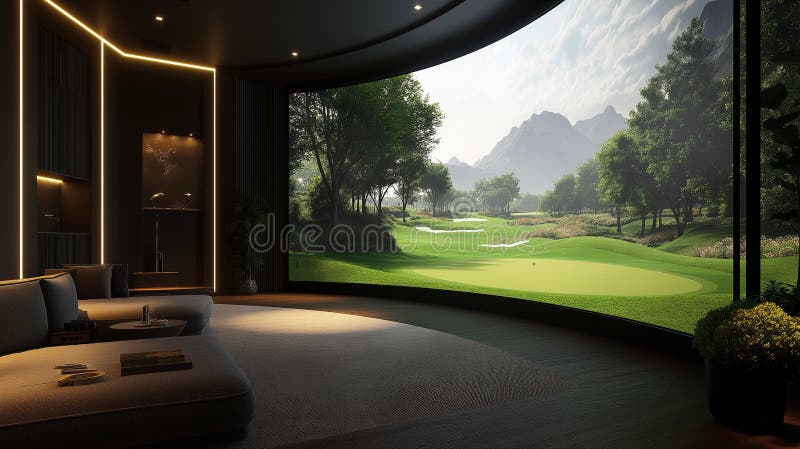 High-tech Golf Simulator Setup in an Elegant Dimly Lit Space with ...