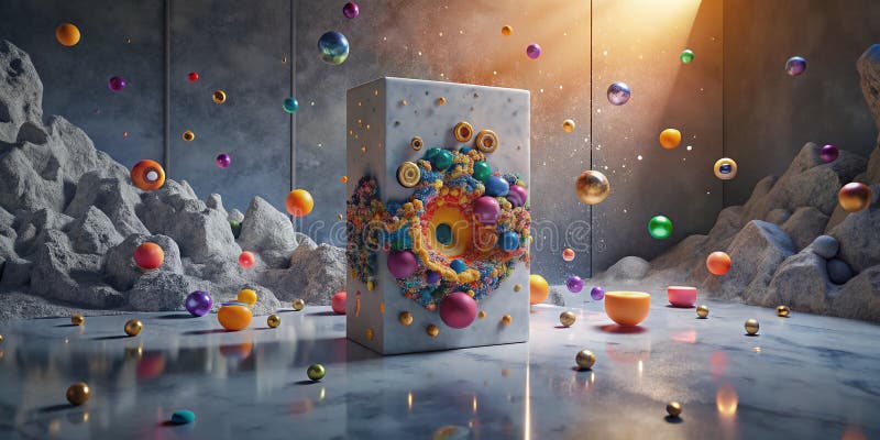 Sleek Gray Industrial Cereal Box on Marble Glowing Particles Create a ...