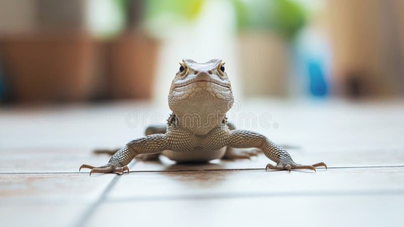 Content and Joyful Pet Lizard Basking on a Beautiful Patterned Tile ...