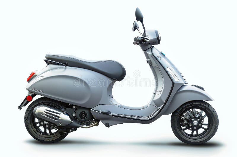 A Sleek Gray Scooter Parked on a White Background Stock Image - Image ...