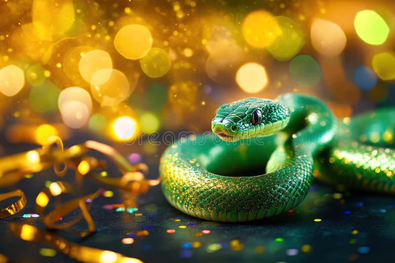 Sleek Green Snake with Sparkling Trail in Vibrant Celebration Scene ...