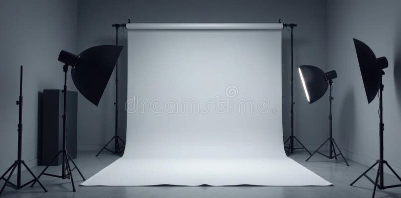 Sleek Grey Studio Equipment, Minimalist Backdrop, Wire, Lighting Stock ...