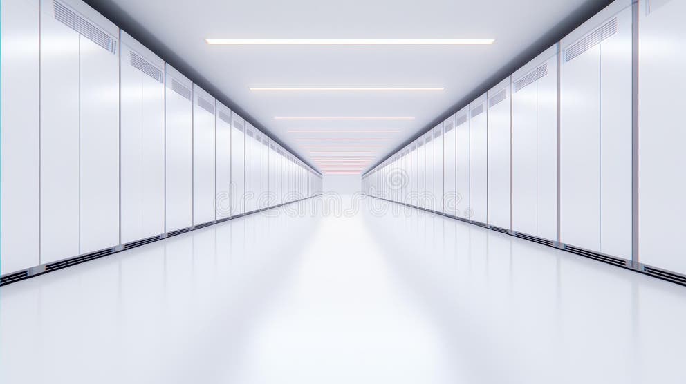 A Sleek Hallway Lined with Hightech Servers, Showcasing the Future of ...