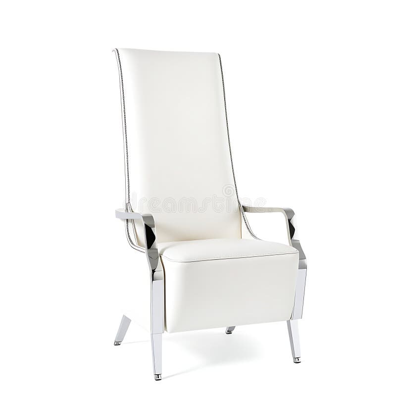 A Sleek High Back Chair in White Leather with Silver Detailing, Placed ...