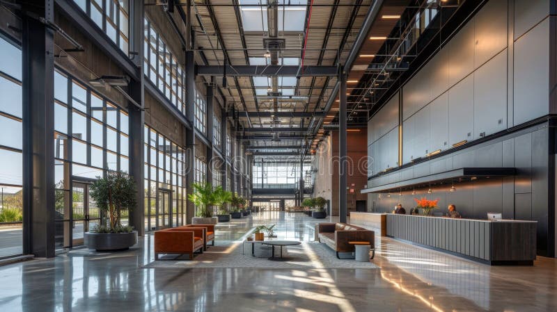 Sleek, High-ceilinged Space with Ample Natural Light and Modern Design ...