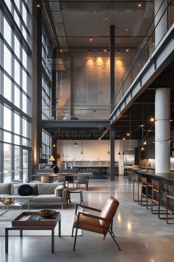 Sleek, High-ceilinged Space with Modern Design Elements and Ample ...