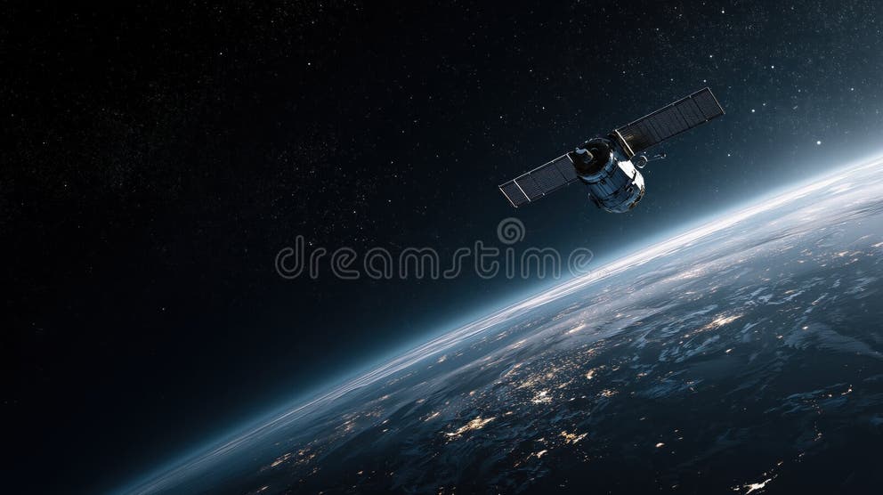 Sleek High Tech Artificial Satellite Orbits Earth, Capturing Stunning ...