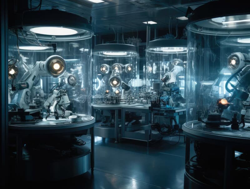 AI Bio Lab with Automated Machines and Arms Stock Illustration ...