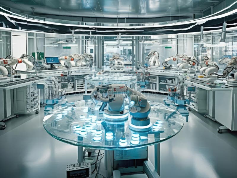 AI Bio Lab with Automated Machines and Arms Stock Illustration ...
