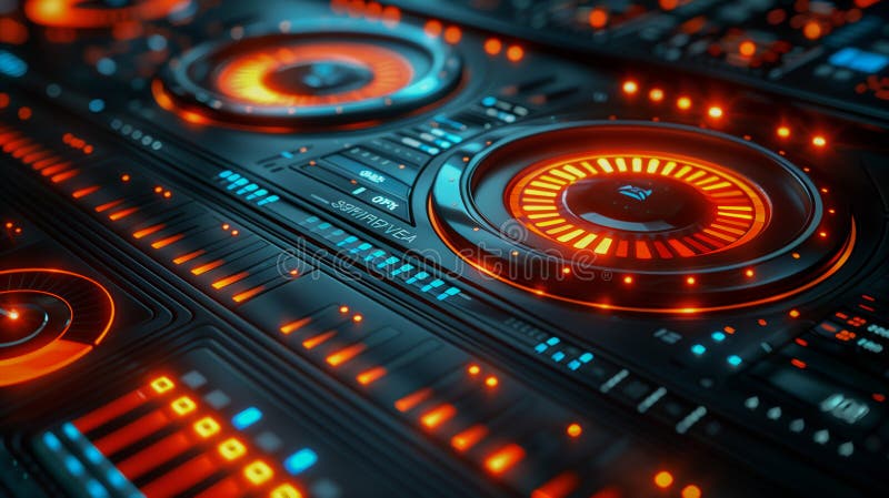 A Sleek, High-tech Control Panel Featuring Neon Orange and Blue Lights ...