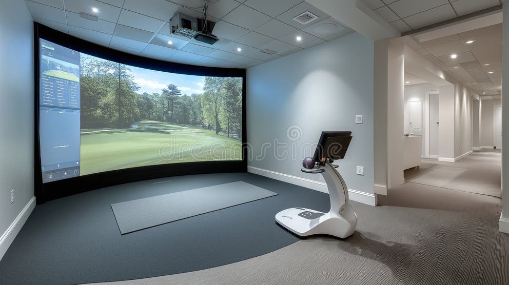 A Sleek High-tech Indoor Golf Simulation Room with Advanced Technology ...
