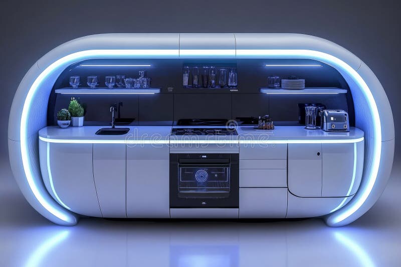 A Sleek High-tech Kitchen with Smooth Metallic Surfaces and Touch ...