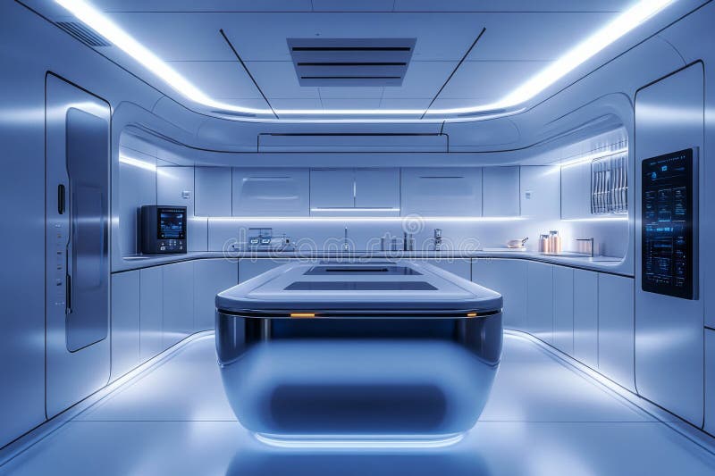 A Sleek High-tech Kitchen with Smooth Metallic Surfaces and Touch ...