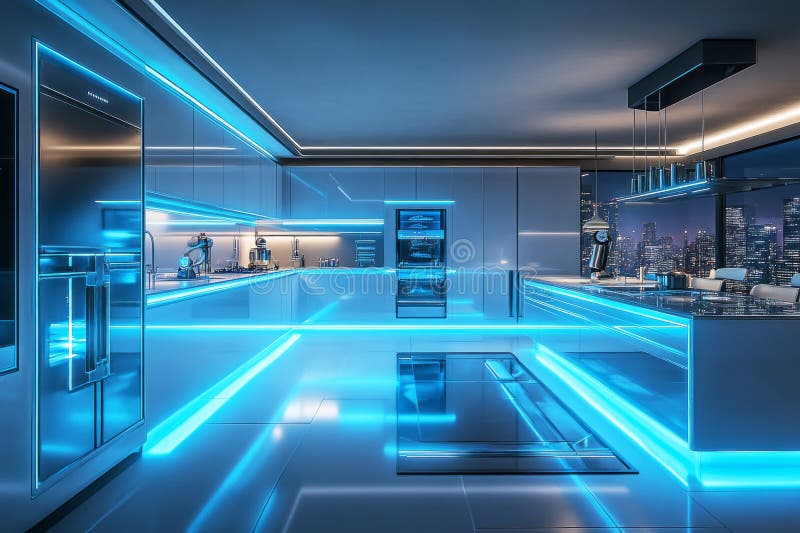 A Sleek High-tech Kitchen with Smooth Metallic Surfaces and Touch ...