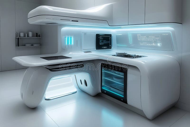 A Sleek High-tech Kitchen with Smooth Metallic Surfaces and Touch ...