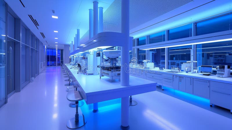 High-tech Modern Laboratory with Blue Lighting Stock Image - Image of ...