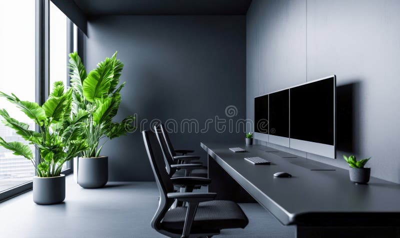 Sleek High-Tech Office Space with Modern Design Stock Illustration ...