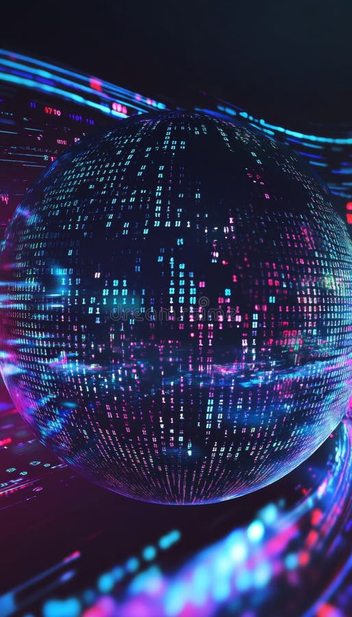 Sleek, High Tech Sphere Featuring Dynamic Streams of Futuristic Digital ...