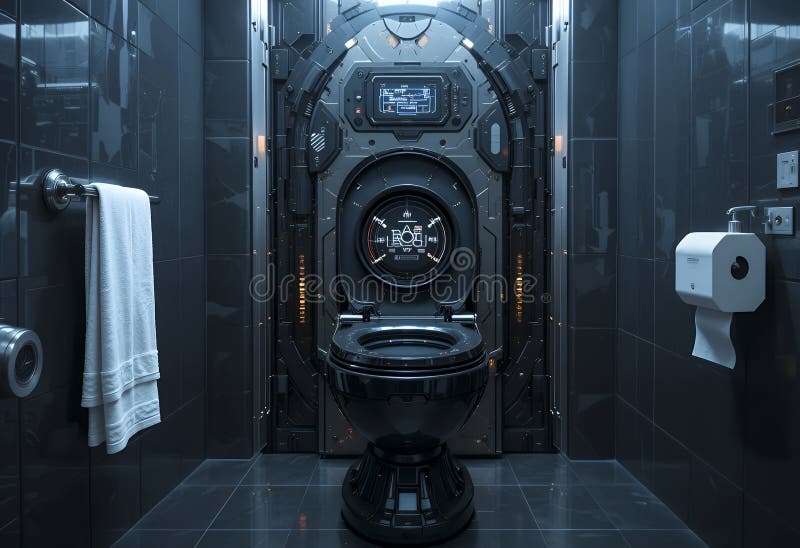 A Sleek, High-tech Toilet in a Dark, Futuristic Bathroom Stock ...