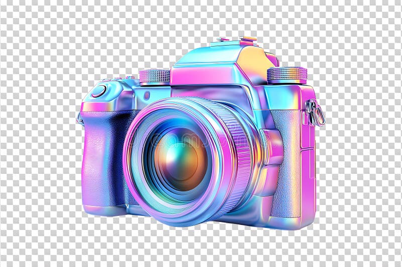 Sleek Holographic 3D Camera Icon with an Iride Isolated on White or ...