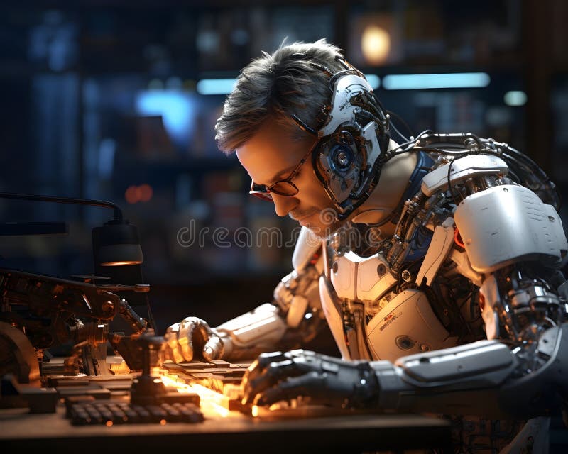 A Sleek Humanoid Robot Focused on Operating a Complex Control Panel in ...