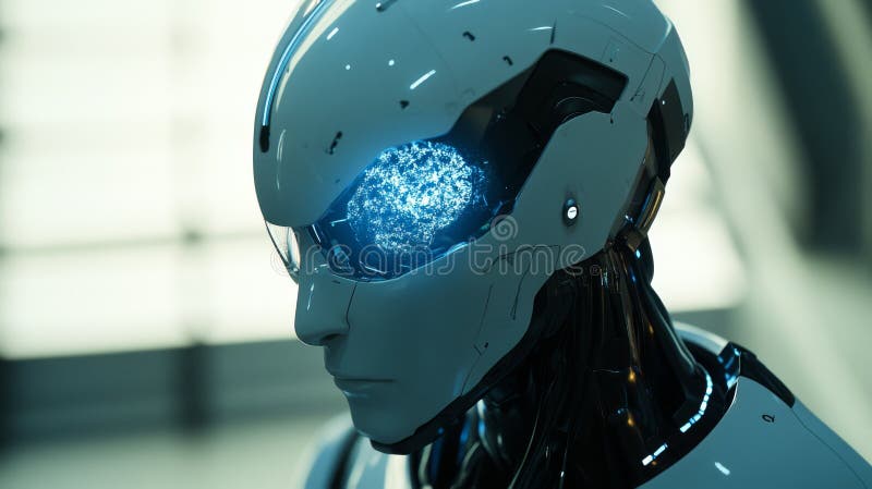Sleek Humanoid Robot with Glowing Neural Core Stock Image - Image of ...