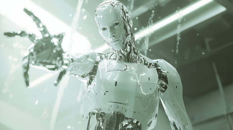 Sleek Humanoid Robot Reaching Out with Metallic Arm Stock Illustration ...