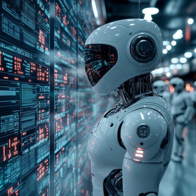 Robot Data Analysis stock illustration. Illustration of humanoid ...