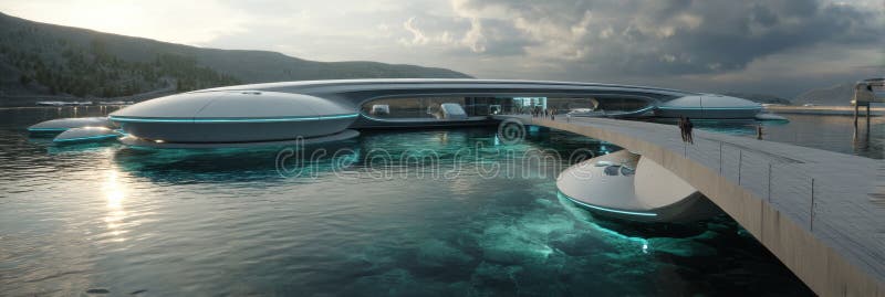 Futuristic Hyperloop Station with Floating Pods Situated on a Serene ...