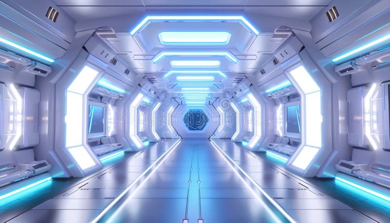 Futuristic Corridor with Glowing Lights in a Science Fiction Setting ...