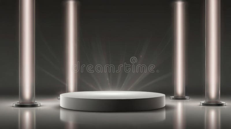 A Sleek, Illuminated Stage with a Circular Platform and Glowing Columns ...