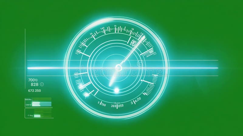 A Sleek Illuminated User Interface with a Graph and Gauges. Green ...