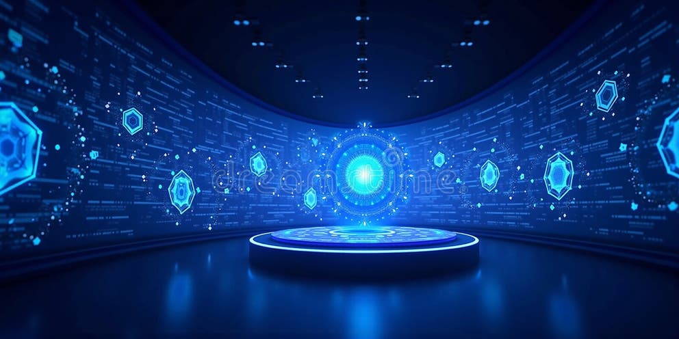 Futuristic Blue Virtual Reality Showcase Podium Stock Illustration ...