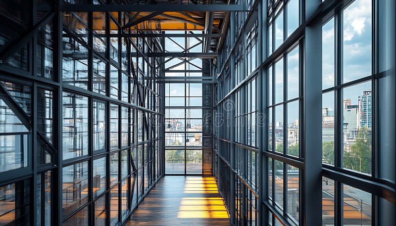 Sleek Industrial Loft with Glass Windows, Steel Framework Stock ...