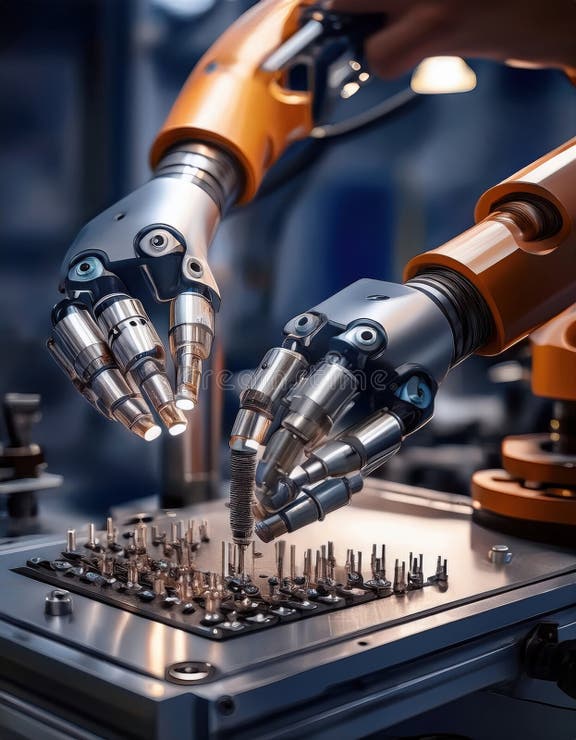 Innovative Robotic Hands Assembling Components in Stock Image - Image ...