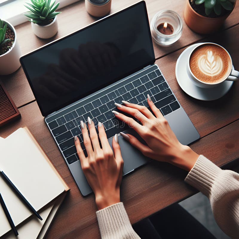 Sleek Interaction: Slim Hand Engages with Laptop Interface. Stock ...
