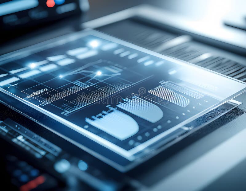 A Sleek Interface Displays Complex Data Visualizations on a Glowing ...