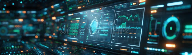 Sleek Interface with Glowing Data Graphs and Charts in Blue and Green ...